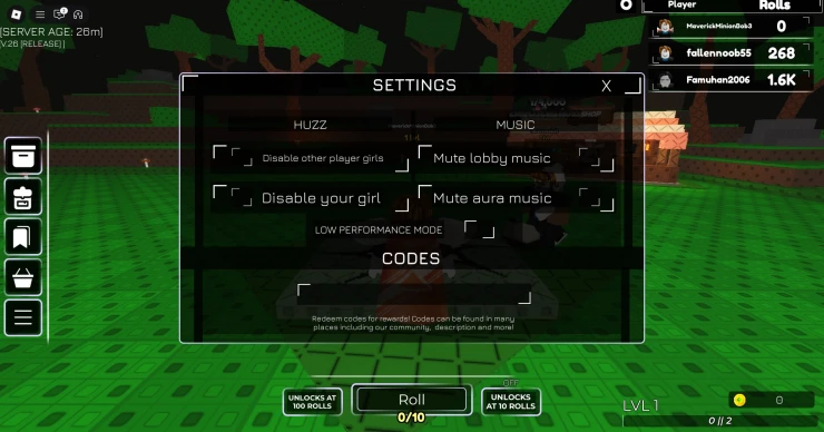 Roblox HUZZ RNG Codes - Get Free Potions and Gold